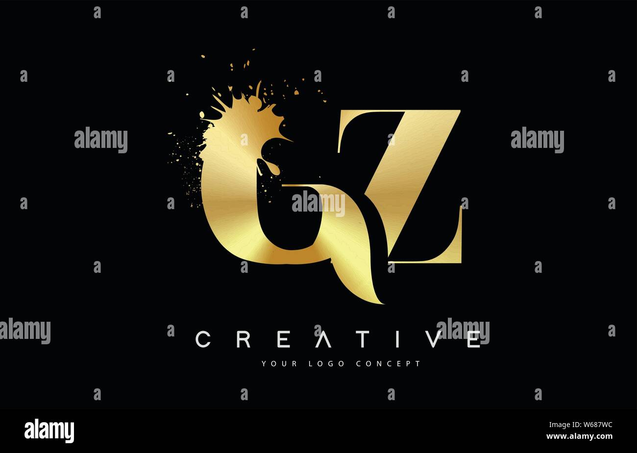 GZ G Z Letter Logo with Gold Melted Metal Splash Vector Design ...