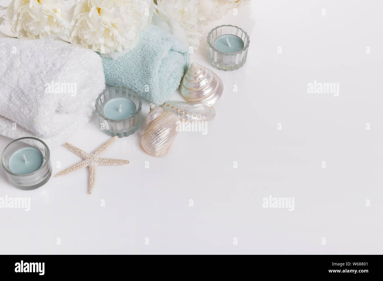 Spa gentle spring or summer background banner with peony flowers and ...