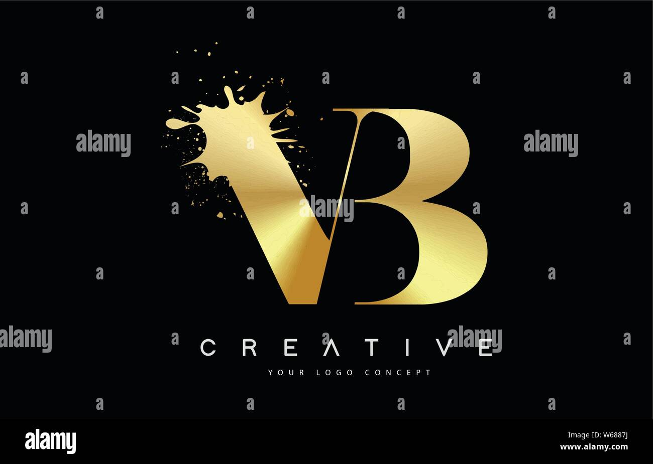 VB V B Letter Logo with Gold Melted Metal Splash Vector Design ...