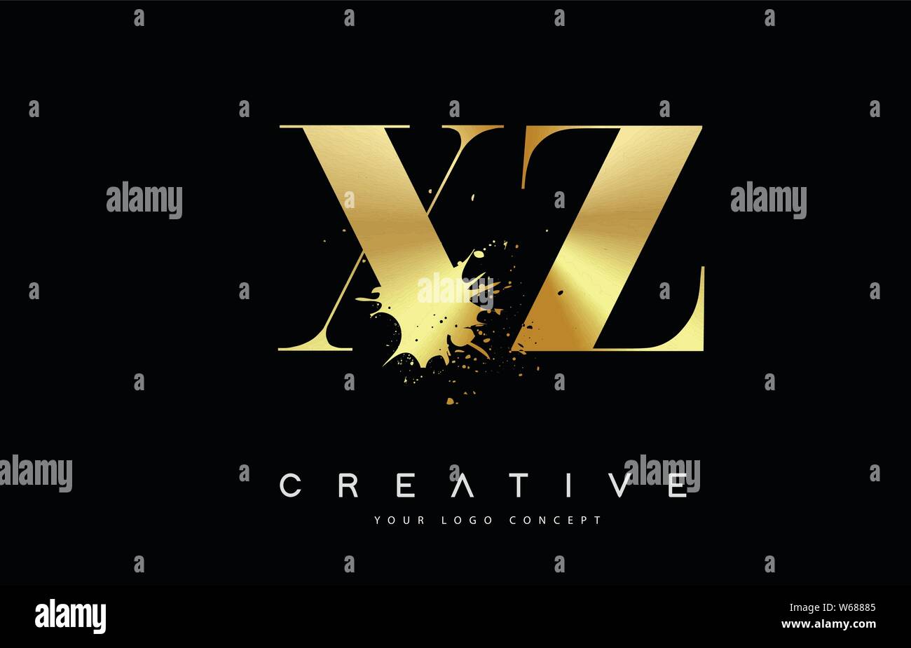 XZ X Z Letter Logo Design with Black Ink Watercolor Splash Spill Vector ...