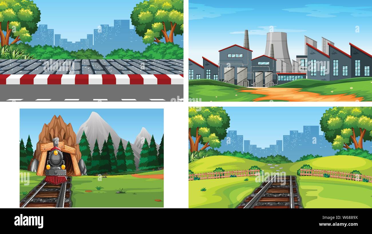 Set of scenes in nature setting illustration Stock Vector Image & Art ...