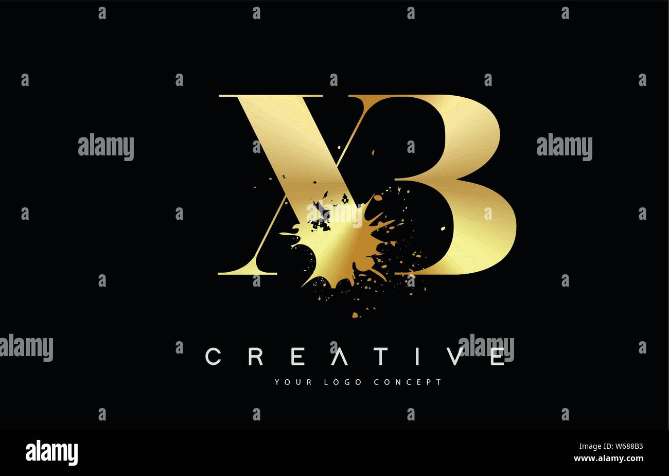 XB X B Letter Logo with Gold Melted Metal Splash Vector Design ...