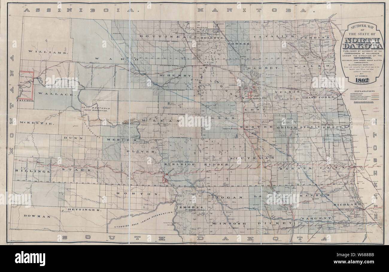 0156 Railroad Maps Sectional map of the state of North Dakota published ...