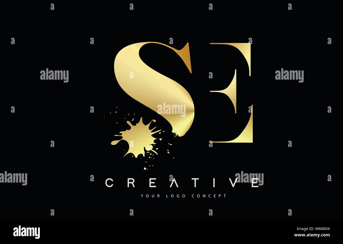 SE S E Letter Logo with Gold Melted Metal Splash Vector Design ...