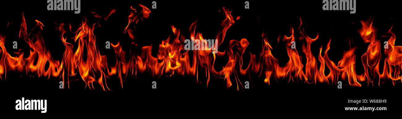 Fire flames on Abstract art black background, Burning red hot sparks ...