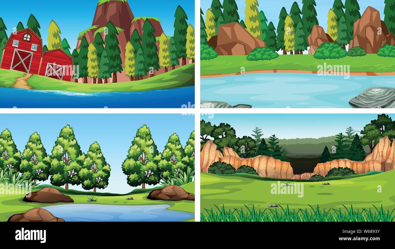 Set of scenes in nature setting illustration Stock Vector Image & Art ...