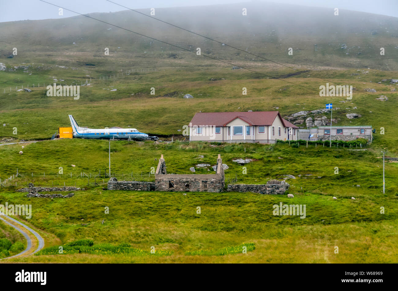 Potez 840 aircraft fuselage in garden of house at North Roe, Shetland ...