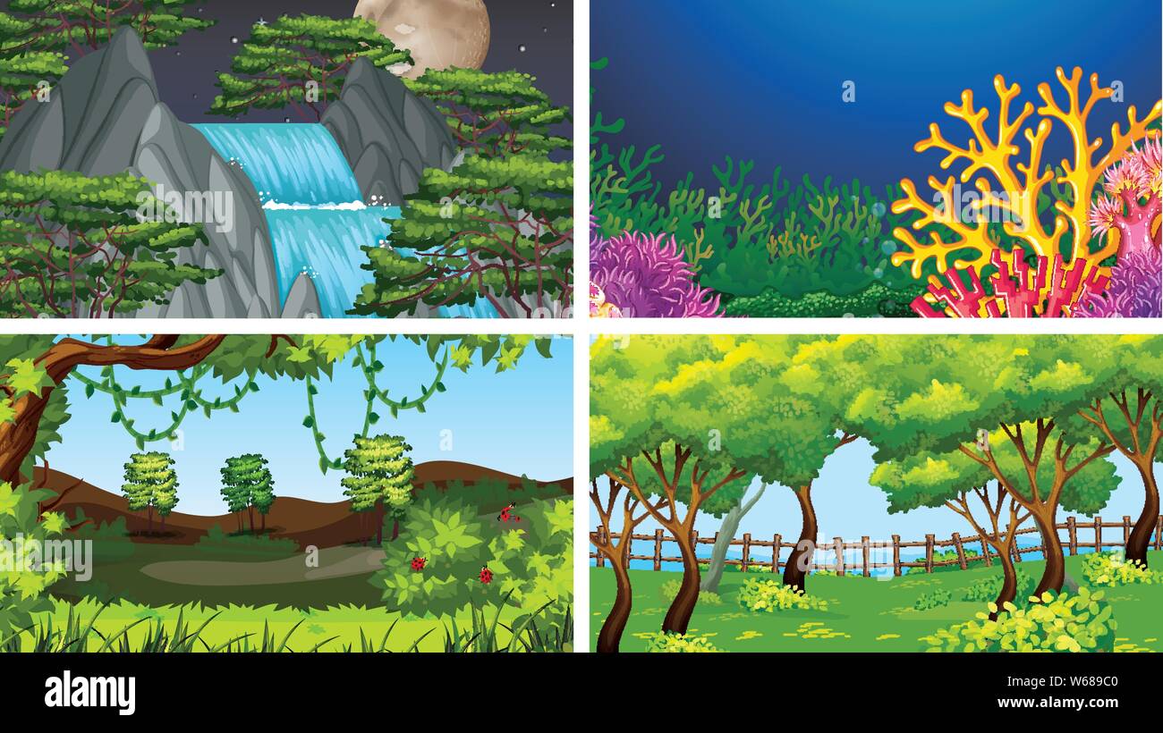 Set of scenes in nature setting illustration Stock Vector Image & Art ...