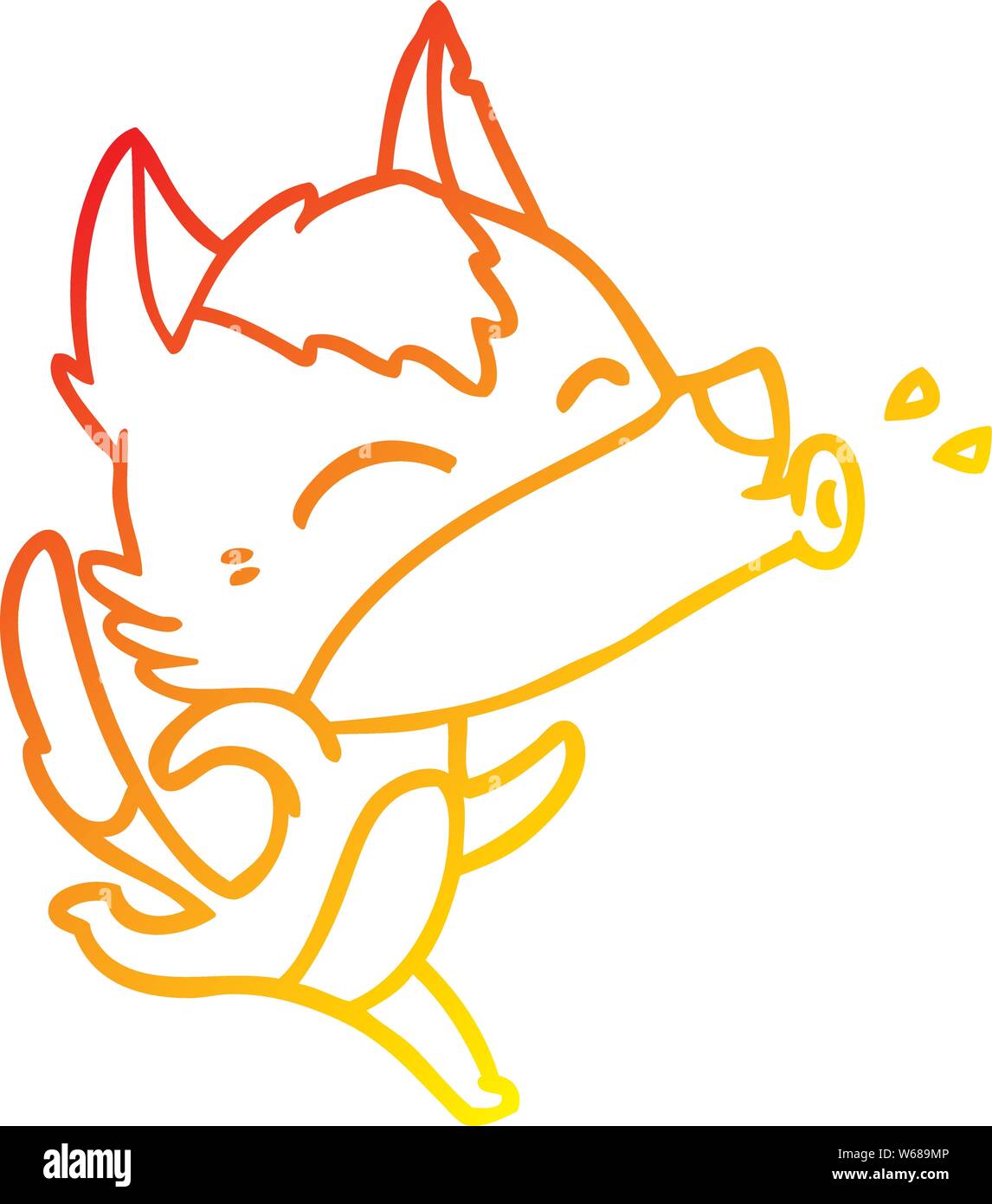 warm gradient line drawing of a howling wolf cartoon Stock Vector Image ...