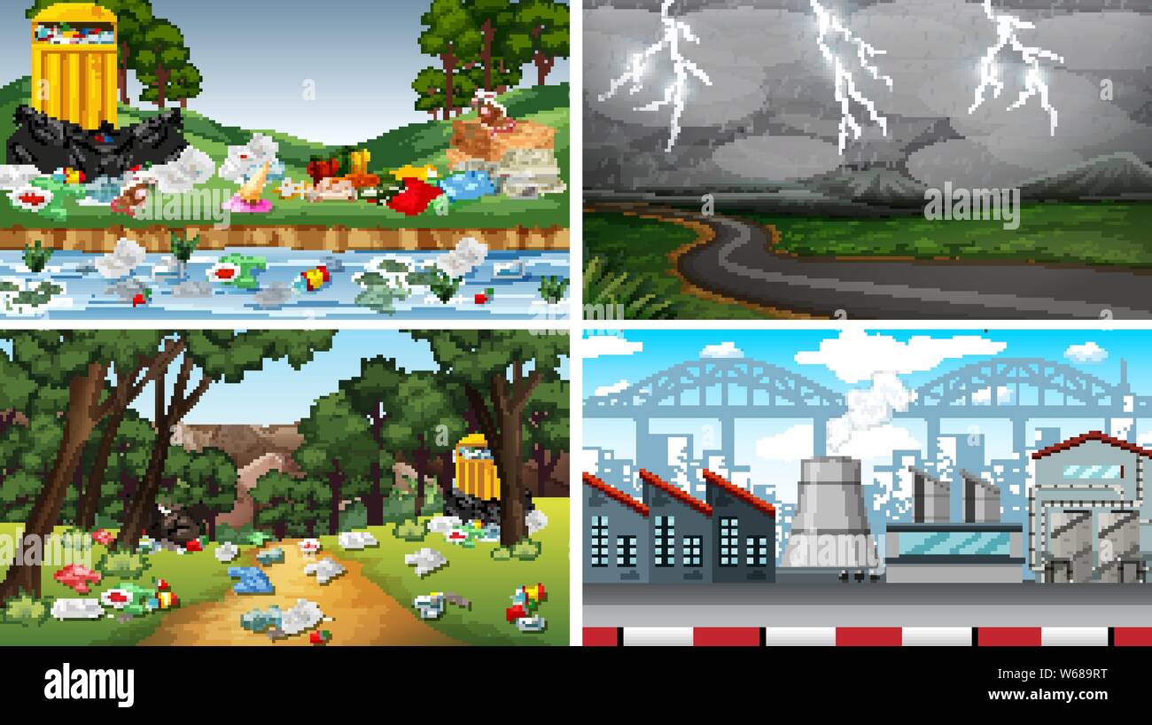 Set of polluted scenes illustration Stock Vector Image & Art - Alamy