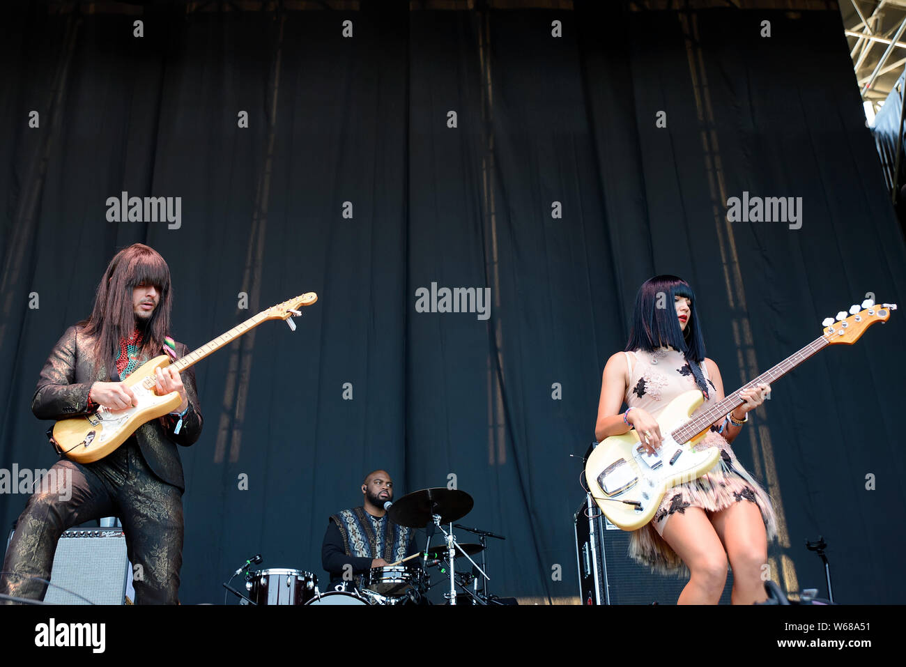 BILBAO, SPAIN - JUL 11: Khruangbin (band) perform in concert at BBK Live 2019 Music Festival on ...