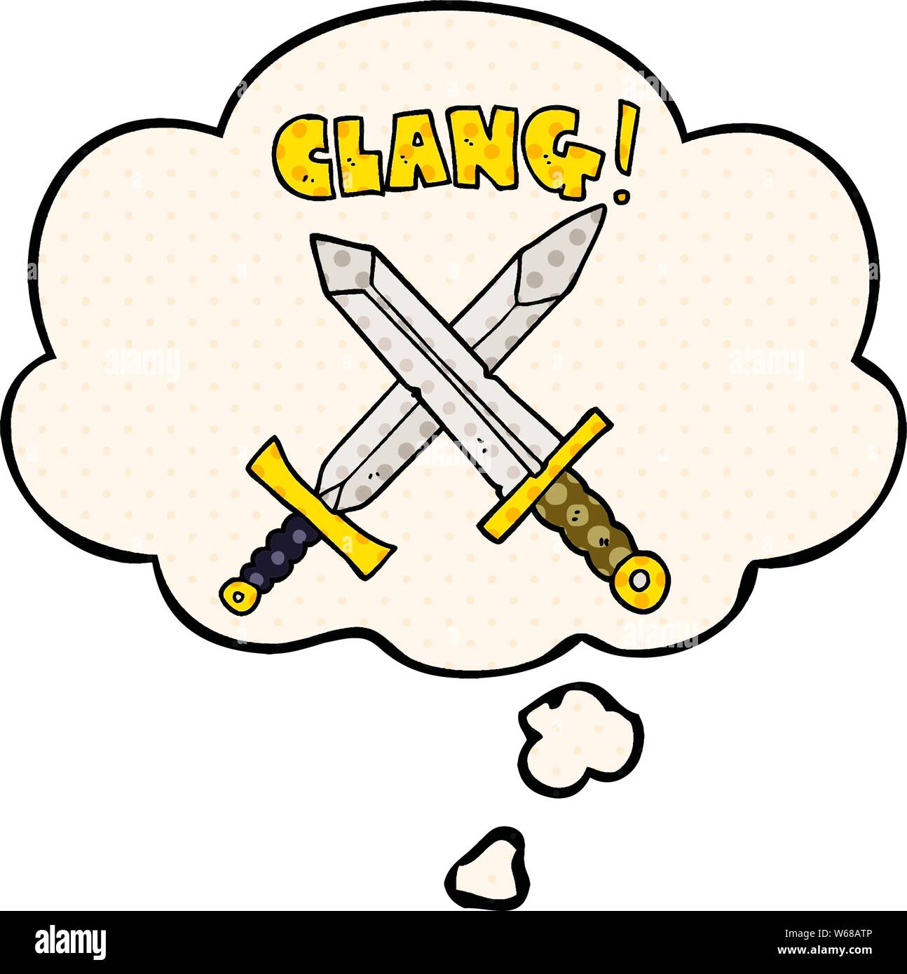 cartoon sword fight with thought bubble in comic book style Stock ...