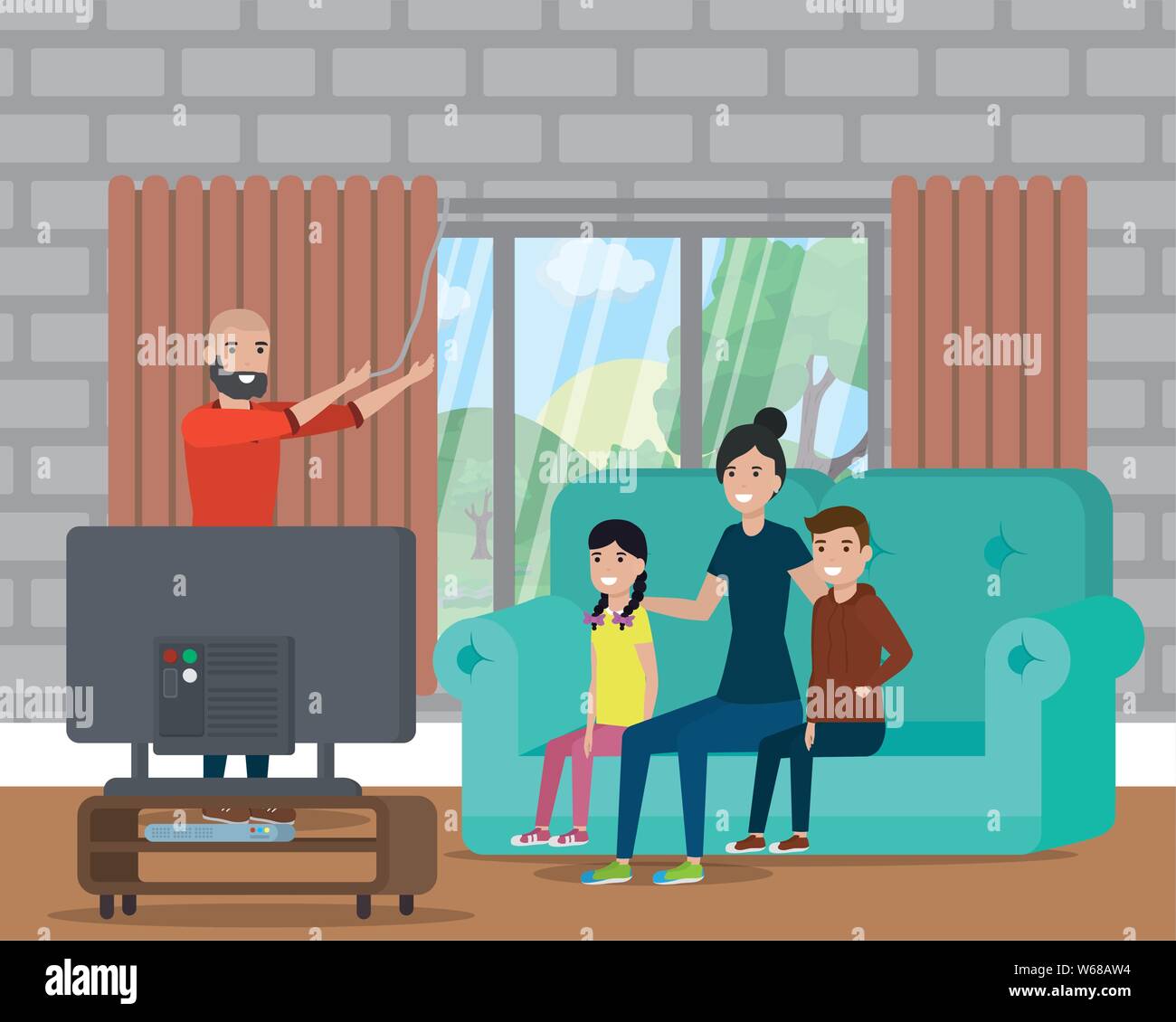 Family watching happy mother Stock Vector Images - Alamy