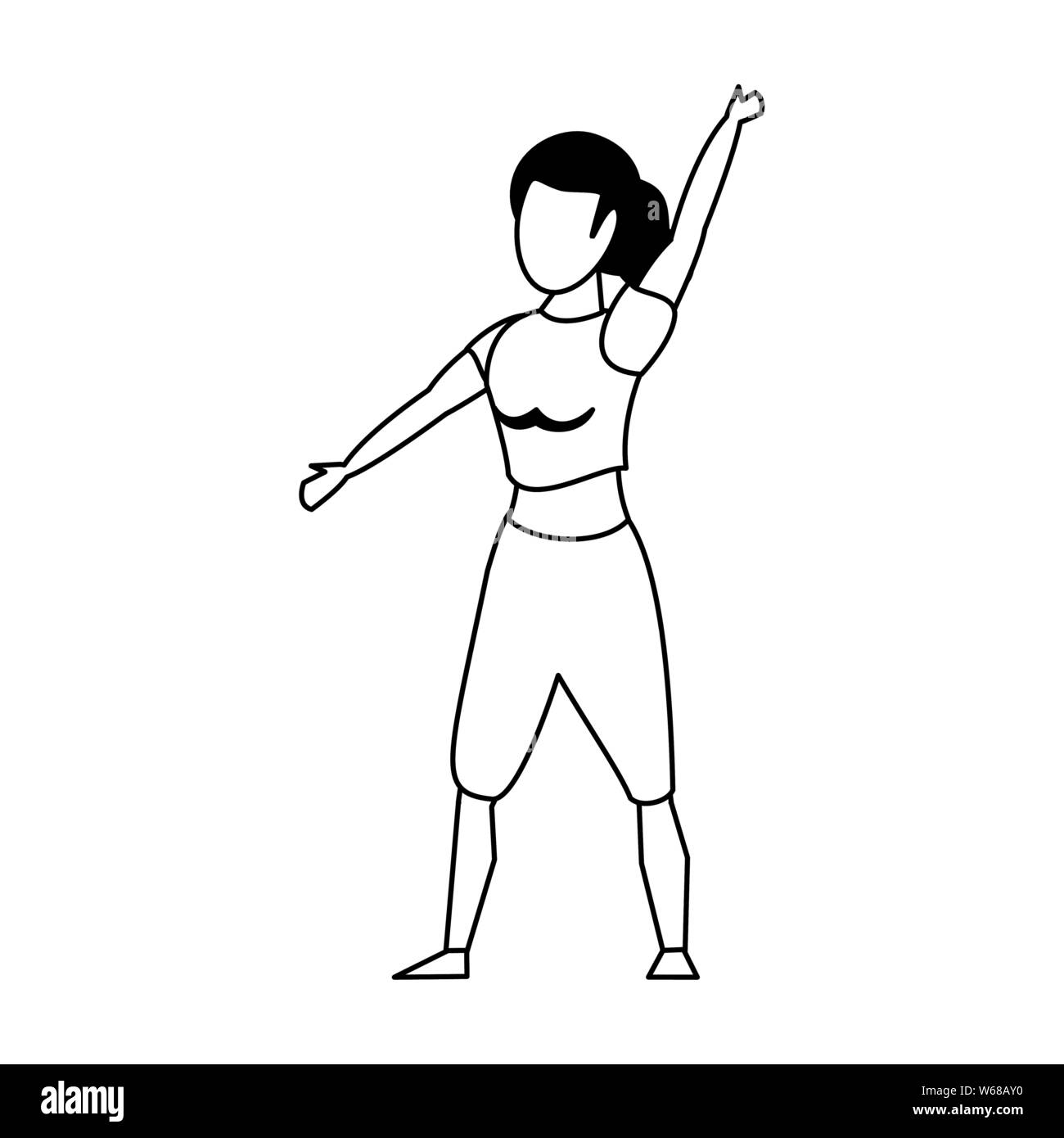fitness sport exercise lifestyle cartoon in black and white Stock ...