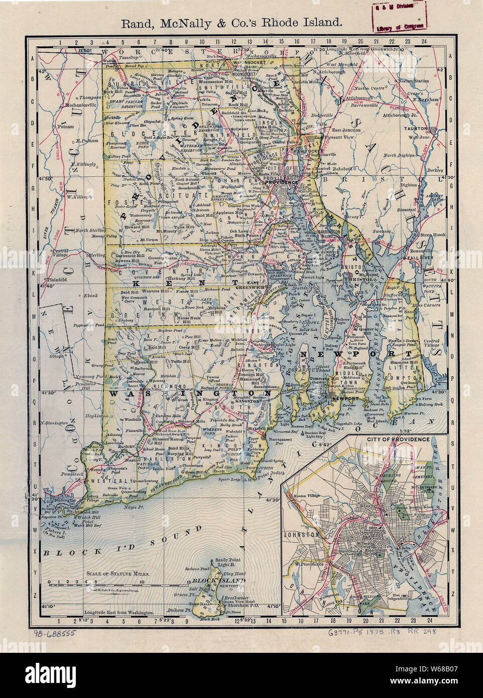 0168 Railroad Maps Indexed map of Rhode Island showing the railroads in ...