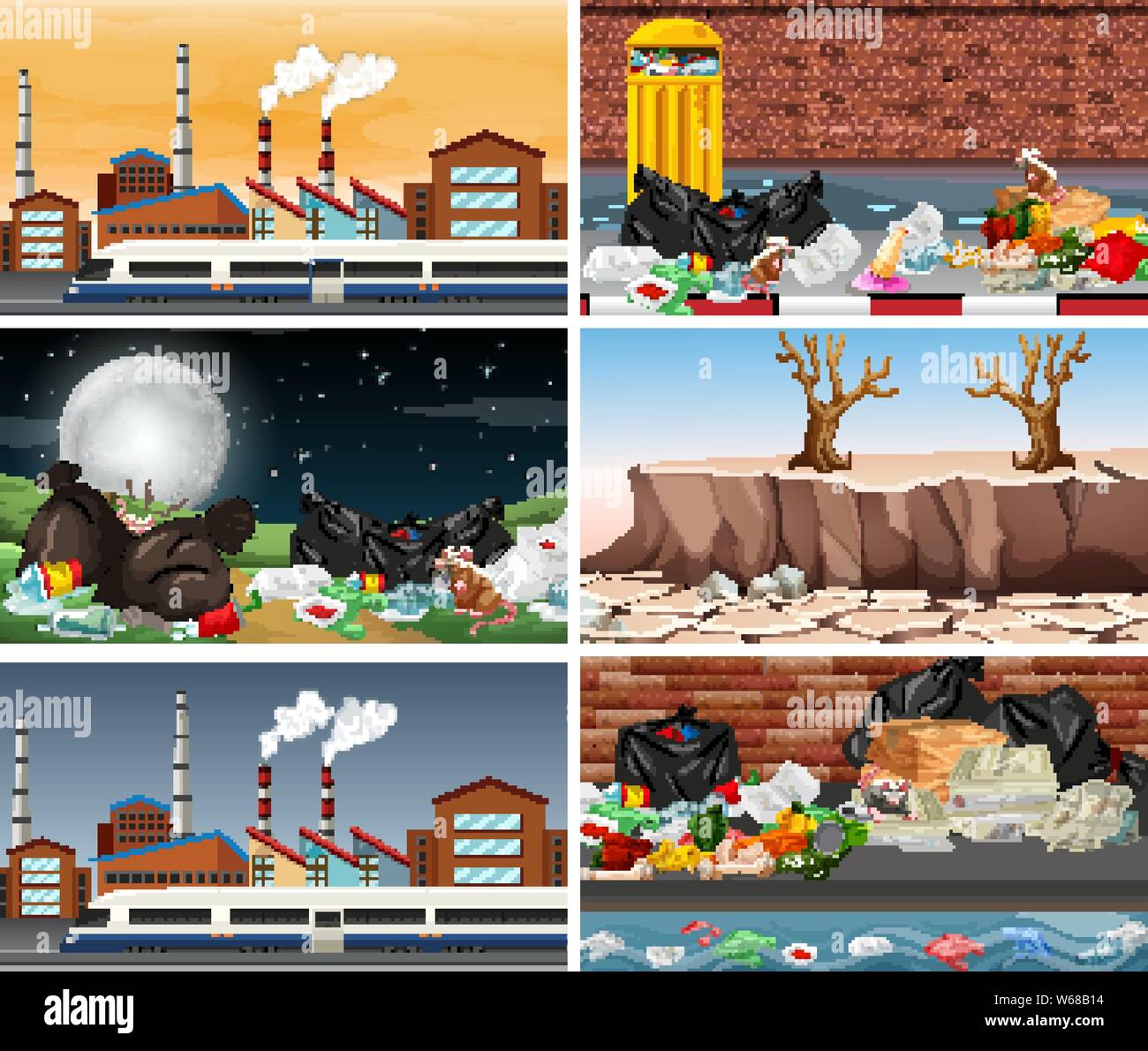 Set of polluted scenes illustration Stock Vector Image & Art - Alamy