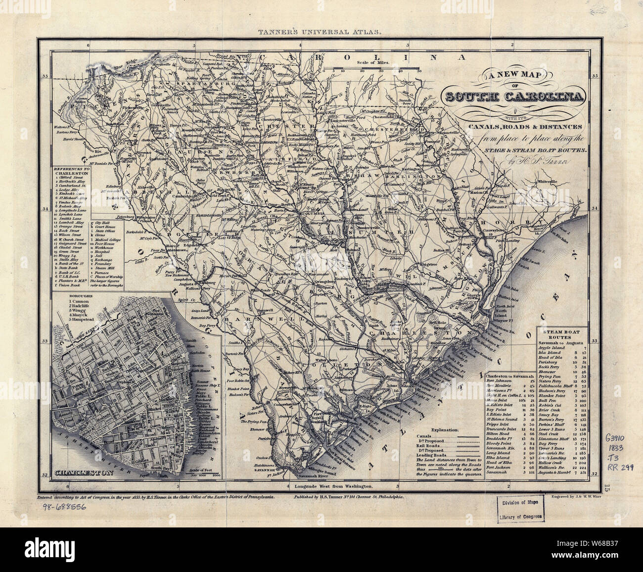 0169 Railroad Maps A new map of South Carolina with its canals roads ...