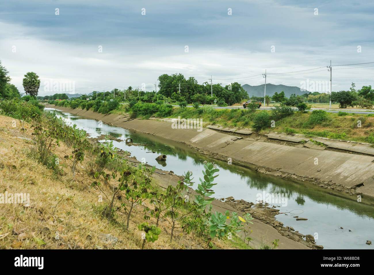 Irrigation canal or irrigation channel in concrete wall Send water from ...