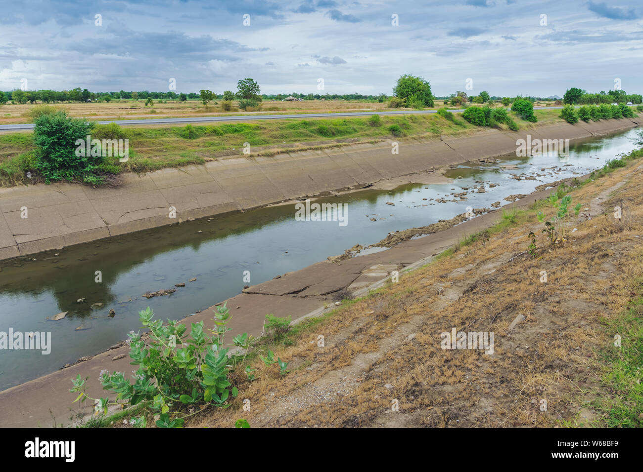 Irrigation canal or irrigation channel in concrete wall Send water from ...