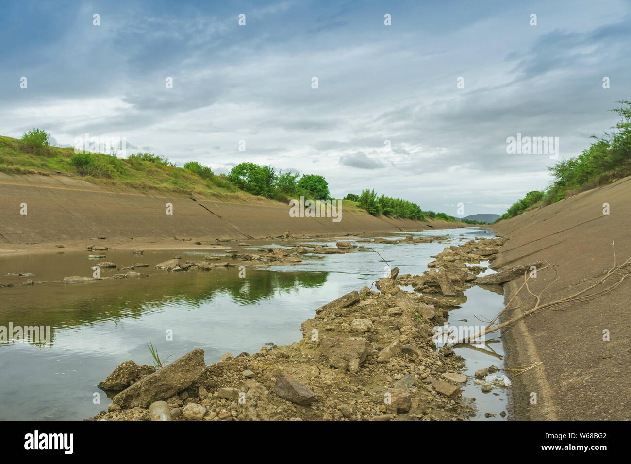 Irrigation canal or irrigation channel in concrete wall Send water from ...