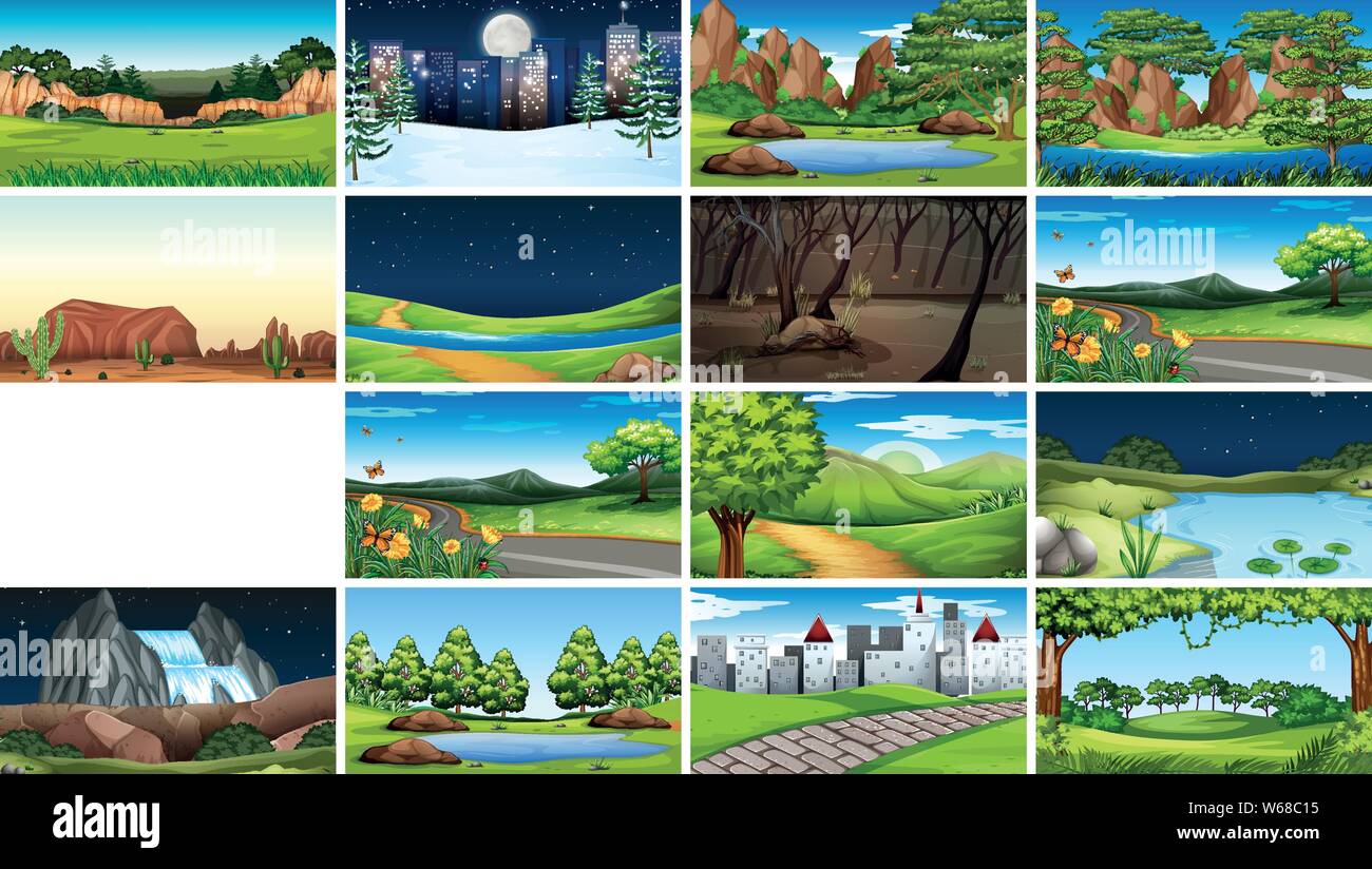 Set of scenes in nature setting illustration Stock Vector Image & Art ...