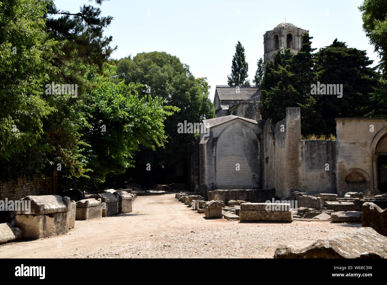Ancient, roman necropolis Les Alyscamps in Arles, Provence, Southern ...