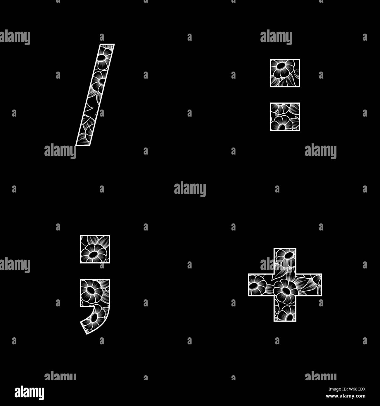 Four white outline floral symbols isolated on white background Stock ...