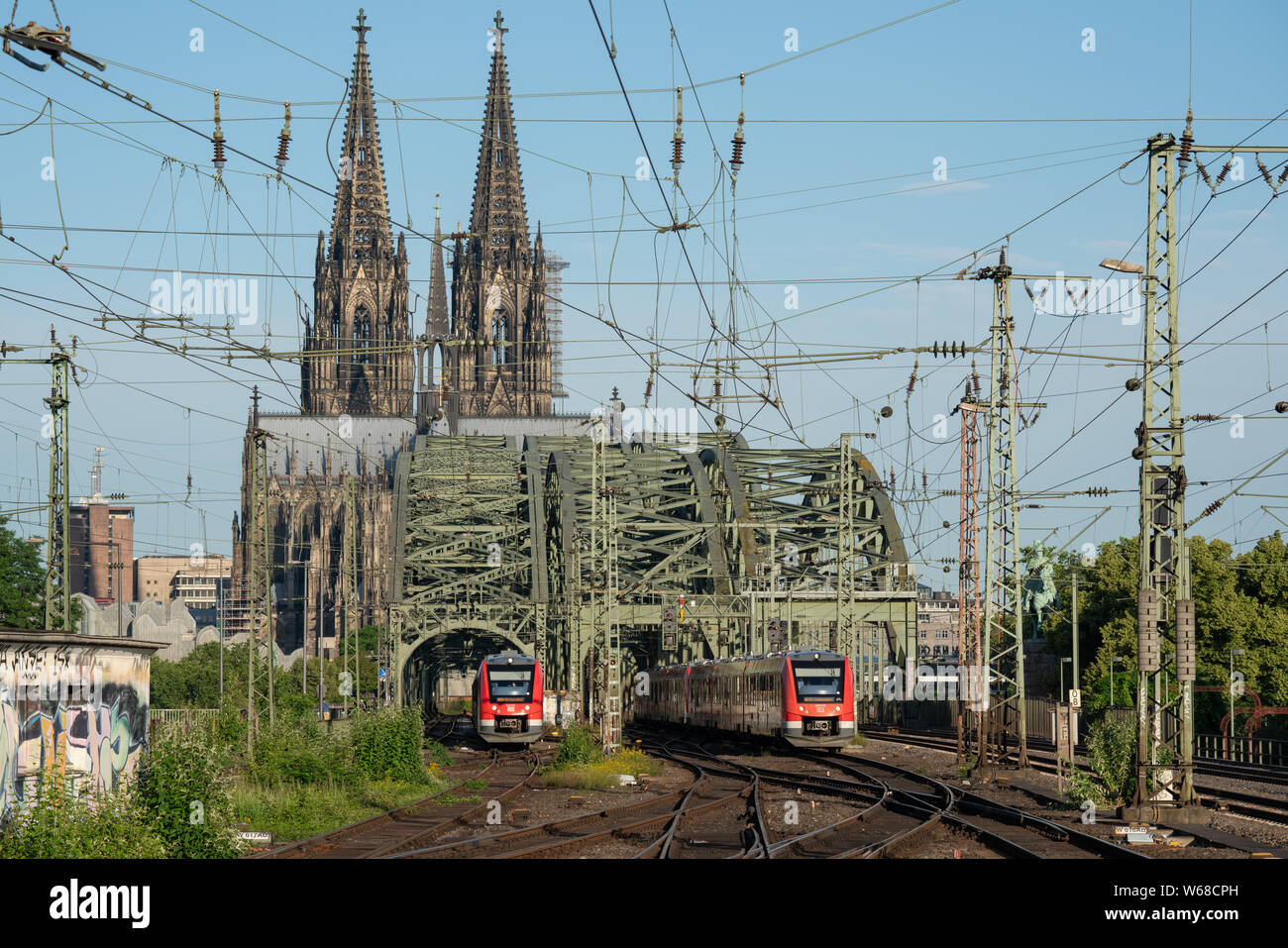 COLOGNE, GERMANY - JUNE 14, 2019: Urban infrastructure, railway system ...