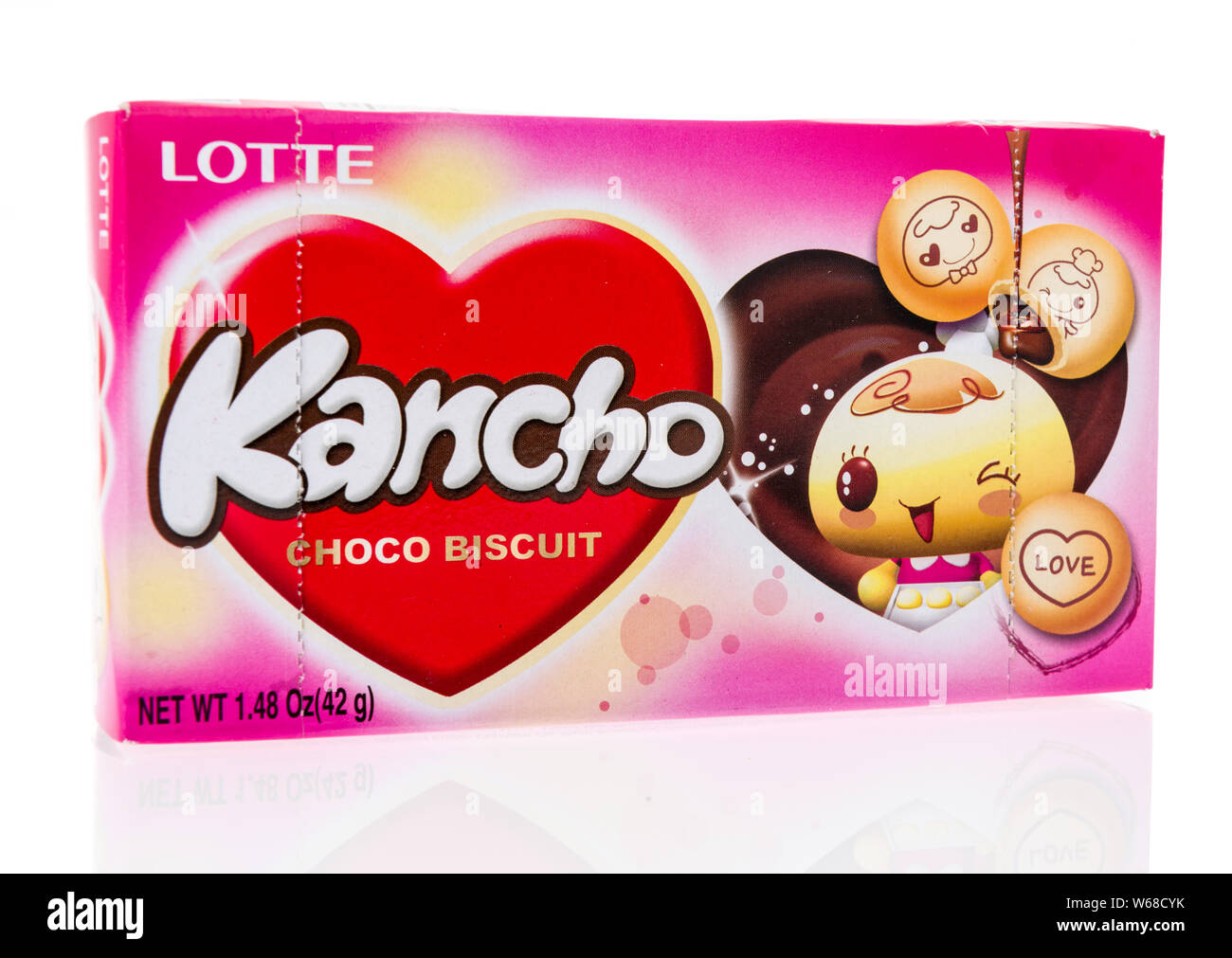 Winneconne, WI - 10 July 2019 : A package of Lotte Kancho choco biscuit ...