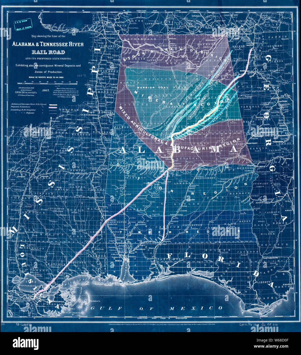 0183 Railroad Maps Map showing the line of the Alabama Tennessee River ...