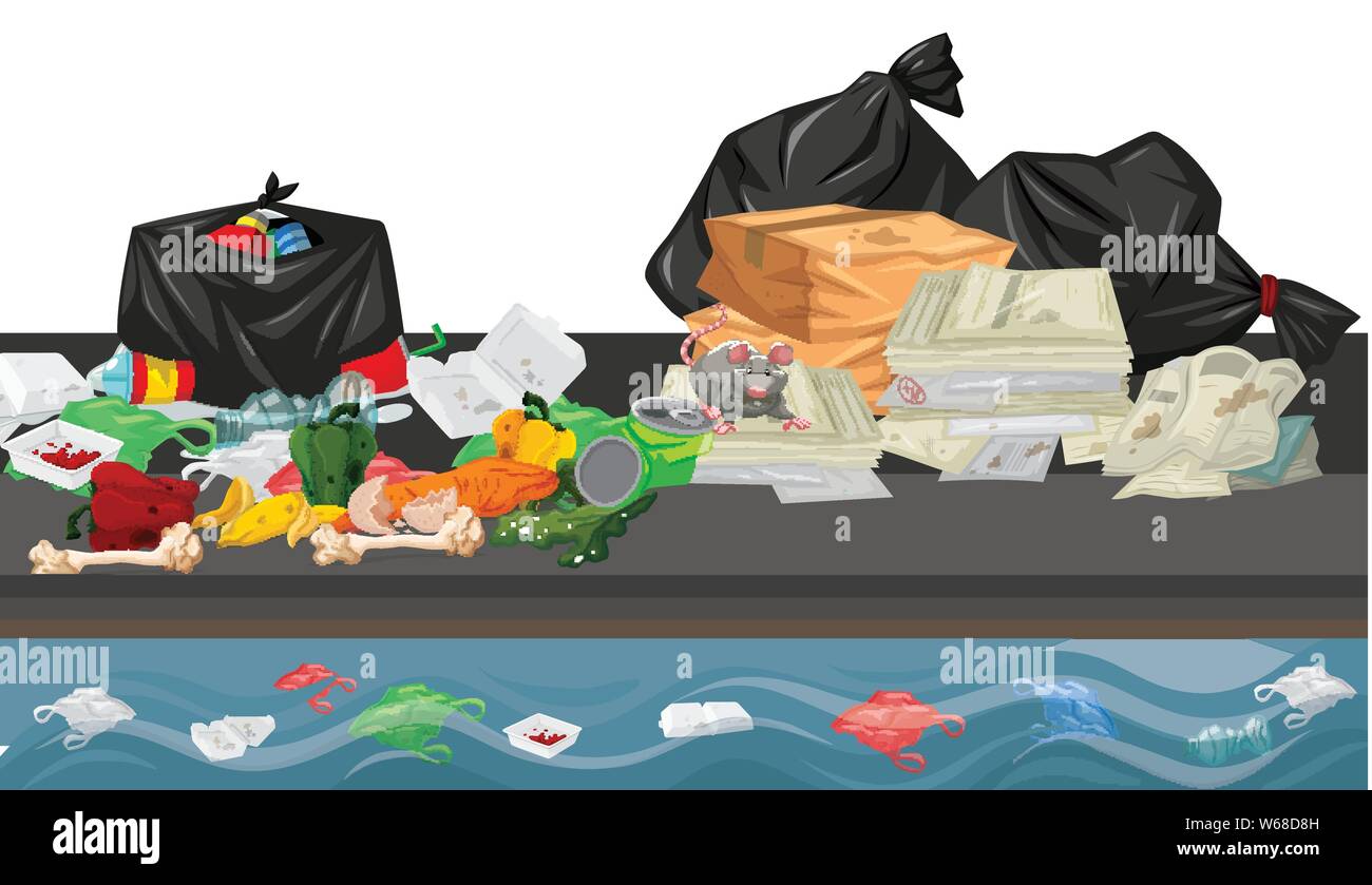 Rubbish in street scene illustration Stock Vector Image & Art - Alamy