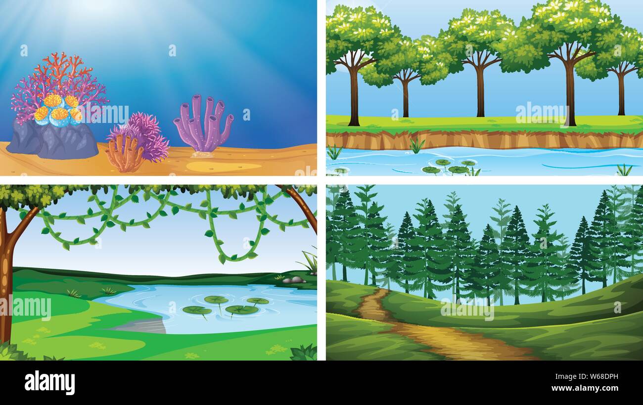 Set of scenes in nature setting illustration Stock Vector Image & Art ...