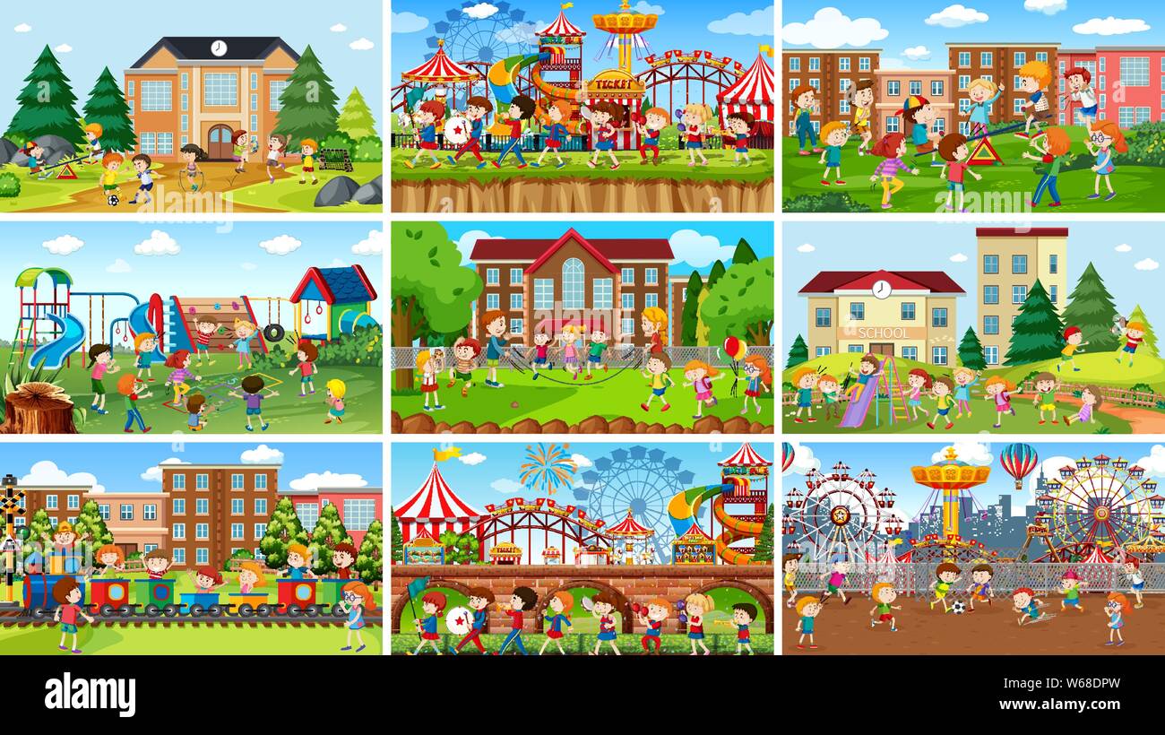 Set of scenes in nature setting illustration Stock Vector Image & Art ...