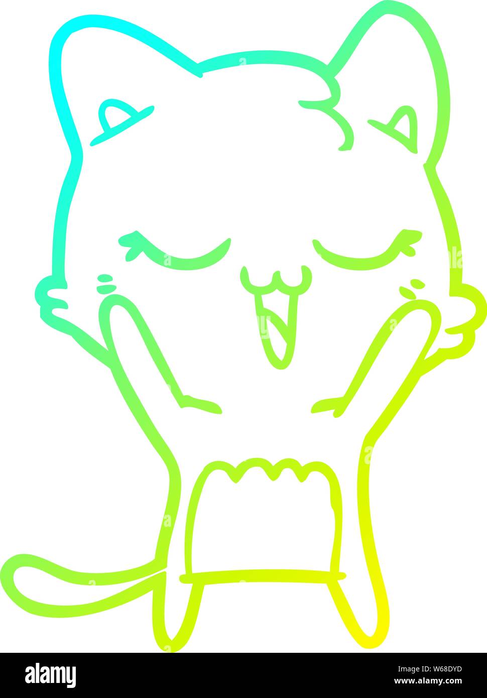 cold gradient line drawing of a happy cartoon cat Stock Vector Image ...