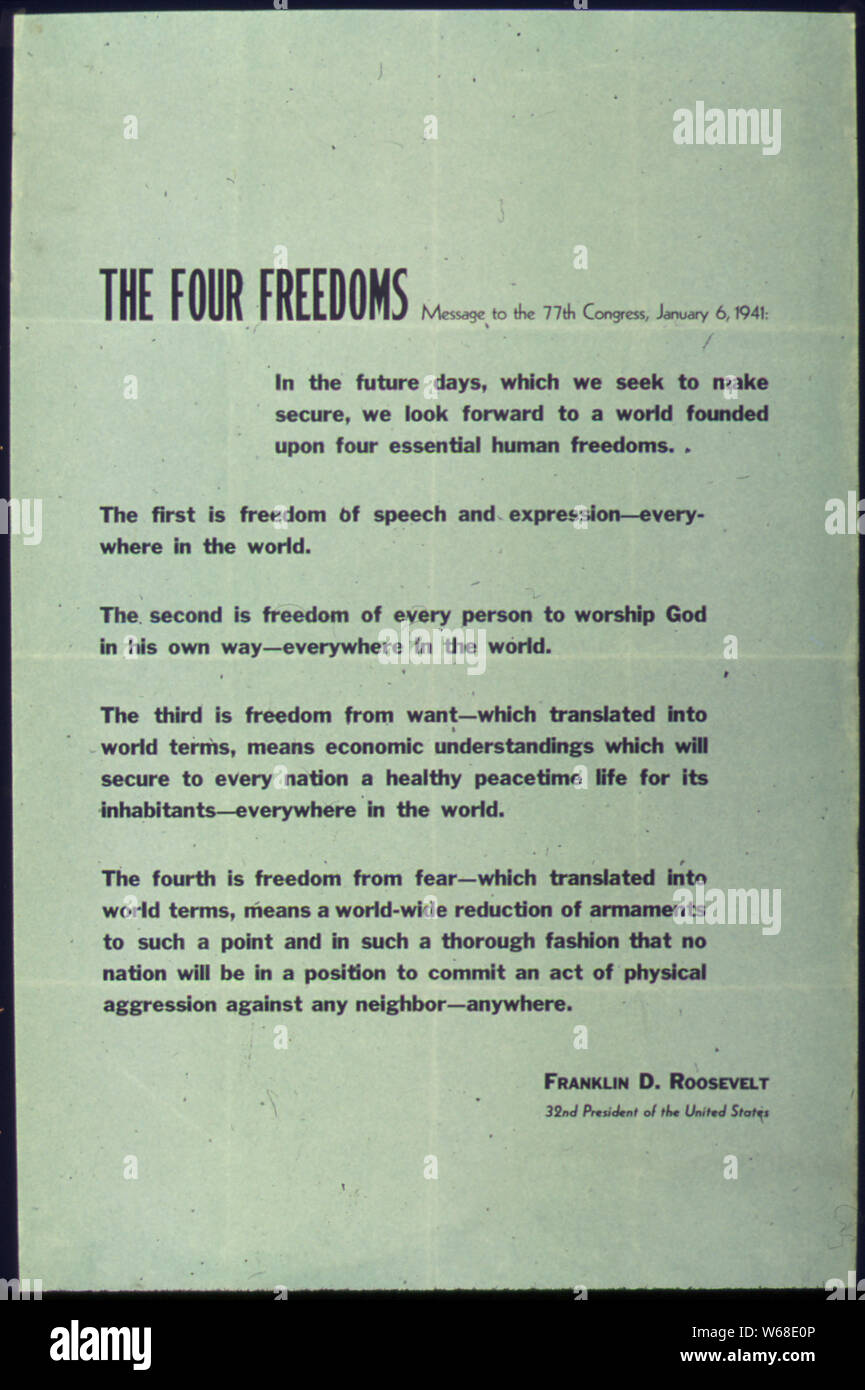 THE FOUR FREEDOMS - MESSAGE TO THE 77TH CONGRESS Stock Photo - Alamy