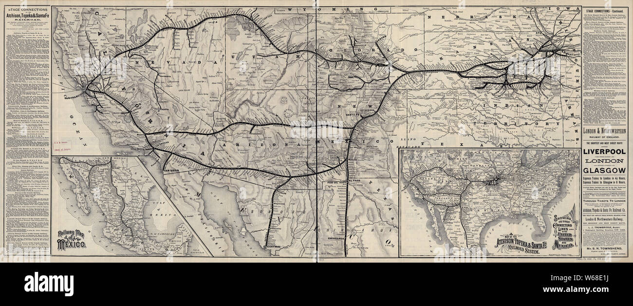 0189 Railroad Maps The Santa Fé route Atchison Topeka Santa Fé R R 3 lines between the Missouri ...