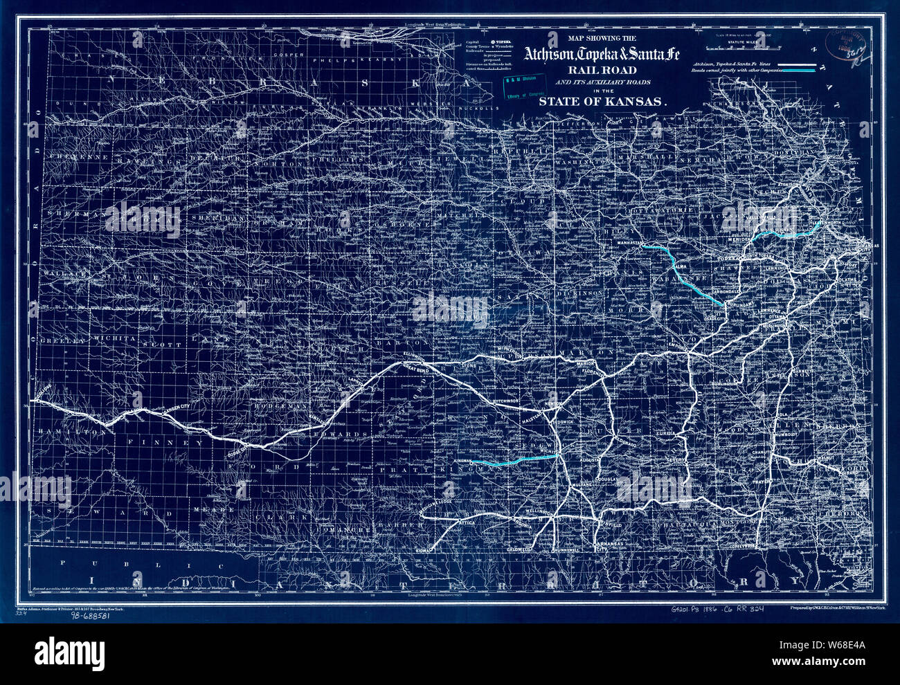 0190 Railroad Maps Map showing the Atchison Topeka Santa Fé Rail Road and its auxiliary roads in ...