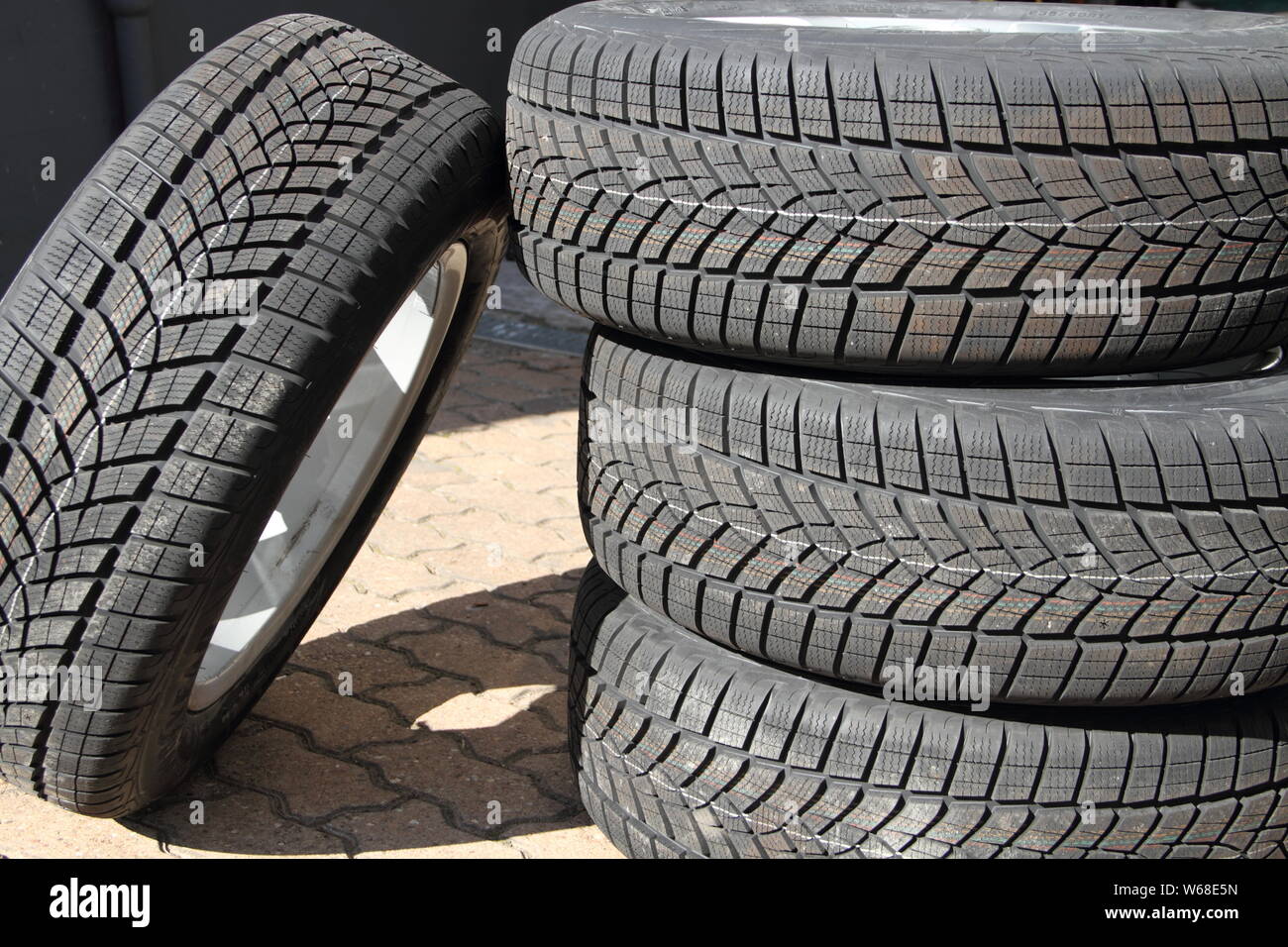 measure winter tire profile Stock Photo - Alamy
