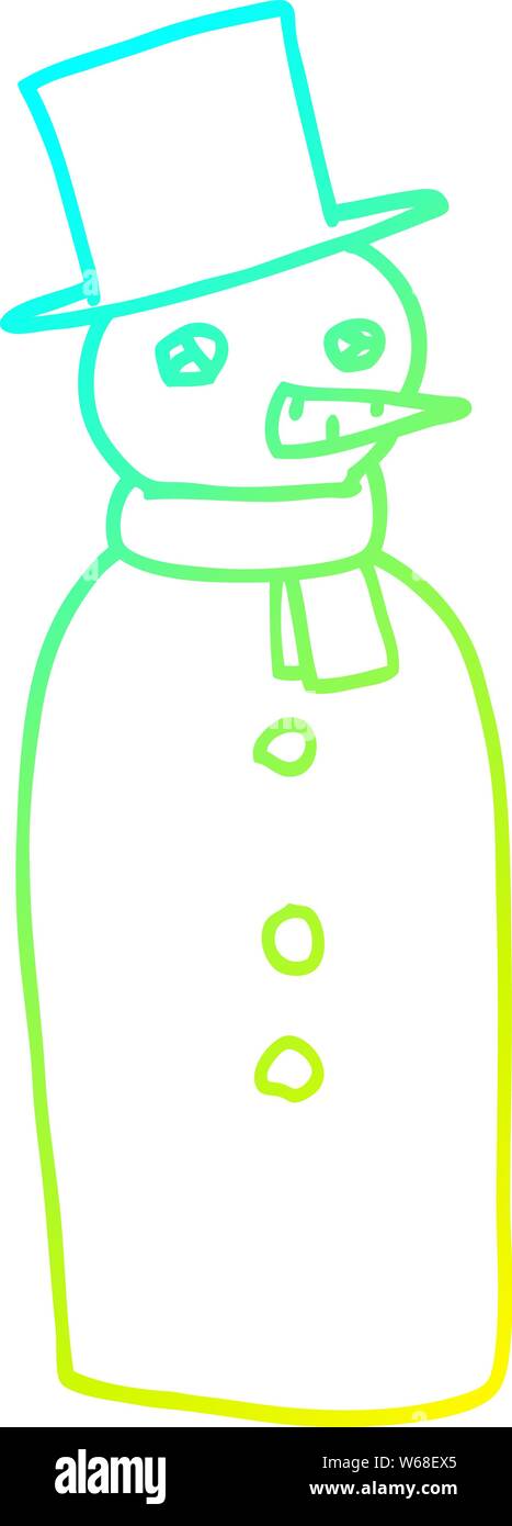 cold gradient line drawing of a cartoon traditional snowman Stock ...