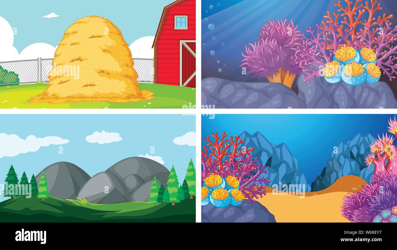 Set of scenes in nature setting illustration Stock Vector Image & Art ...