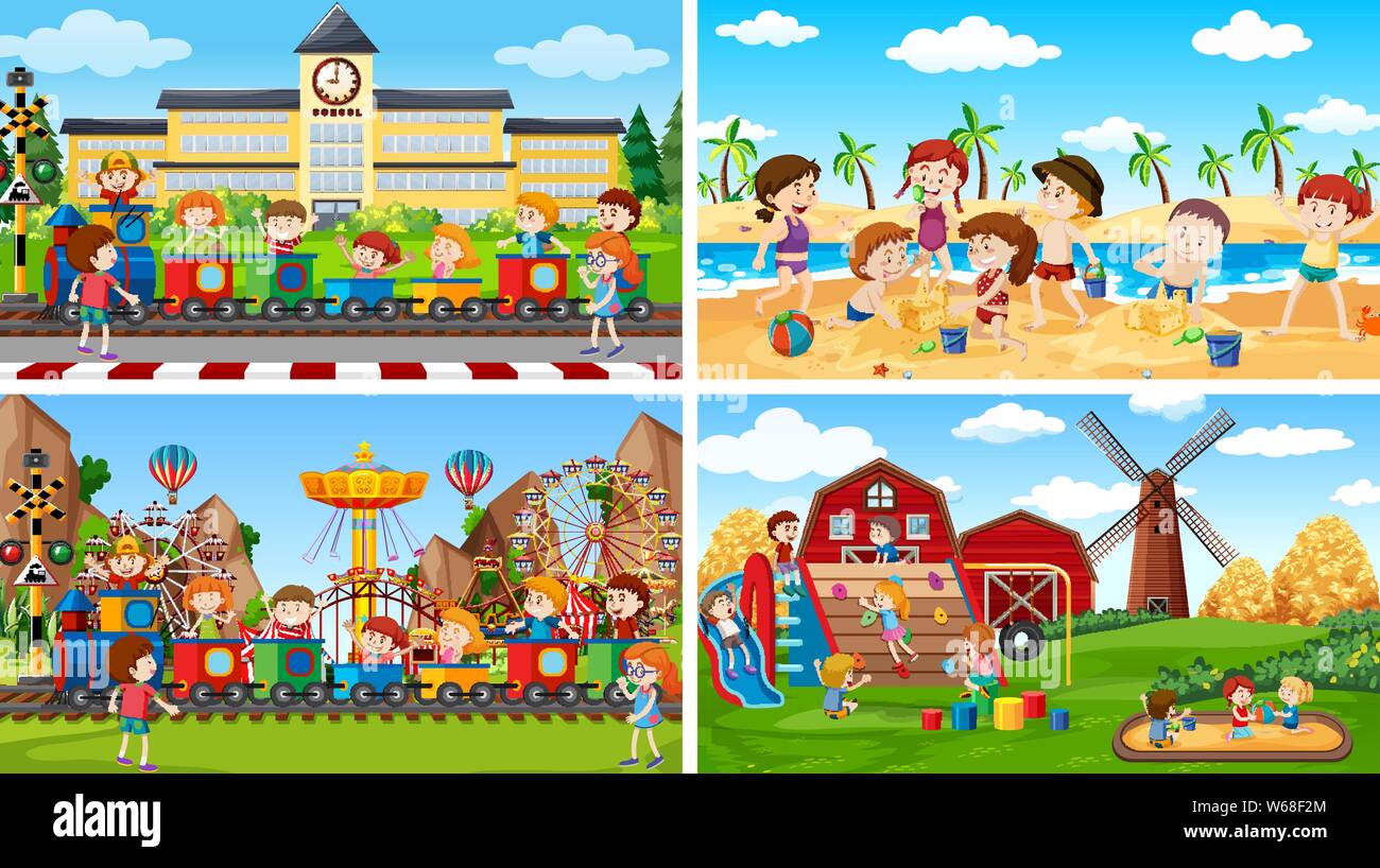 Set of scenes in nature setting illustration Stock Vector Image & Art ...