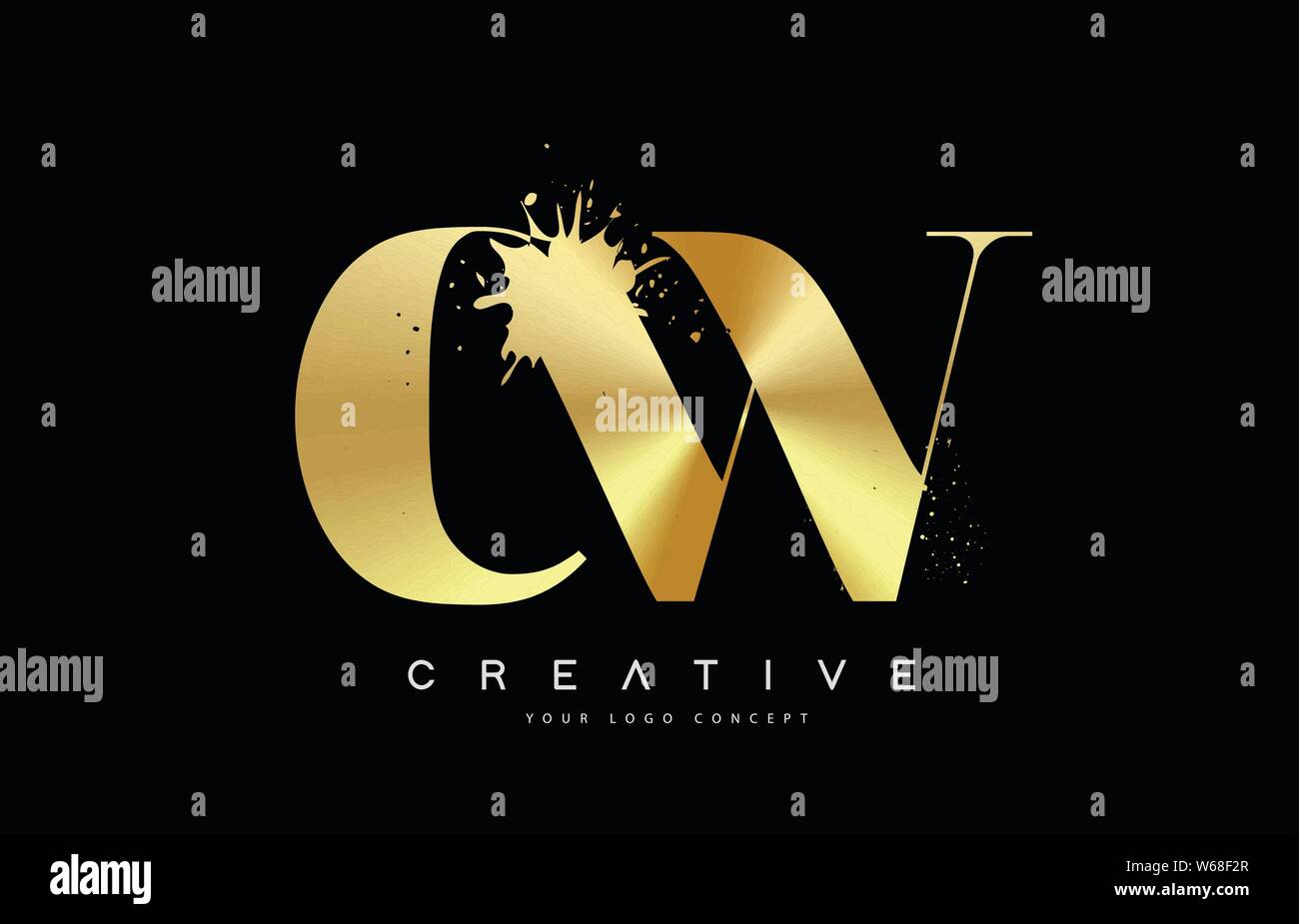 CW C W Letter Logo with Gold Melted Metal Splash Vector Design ...