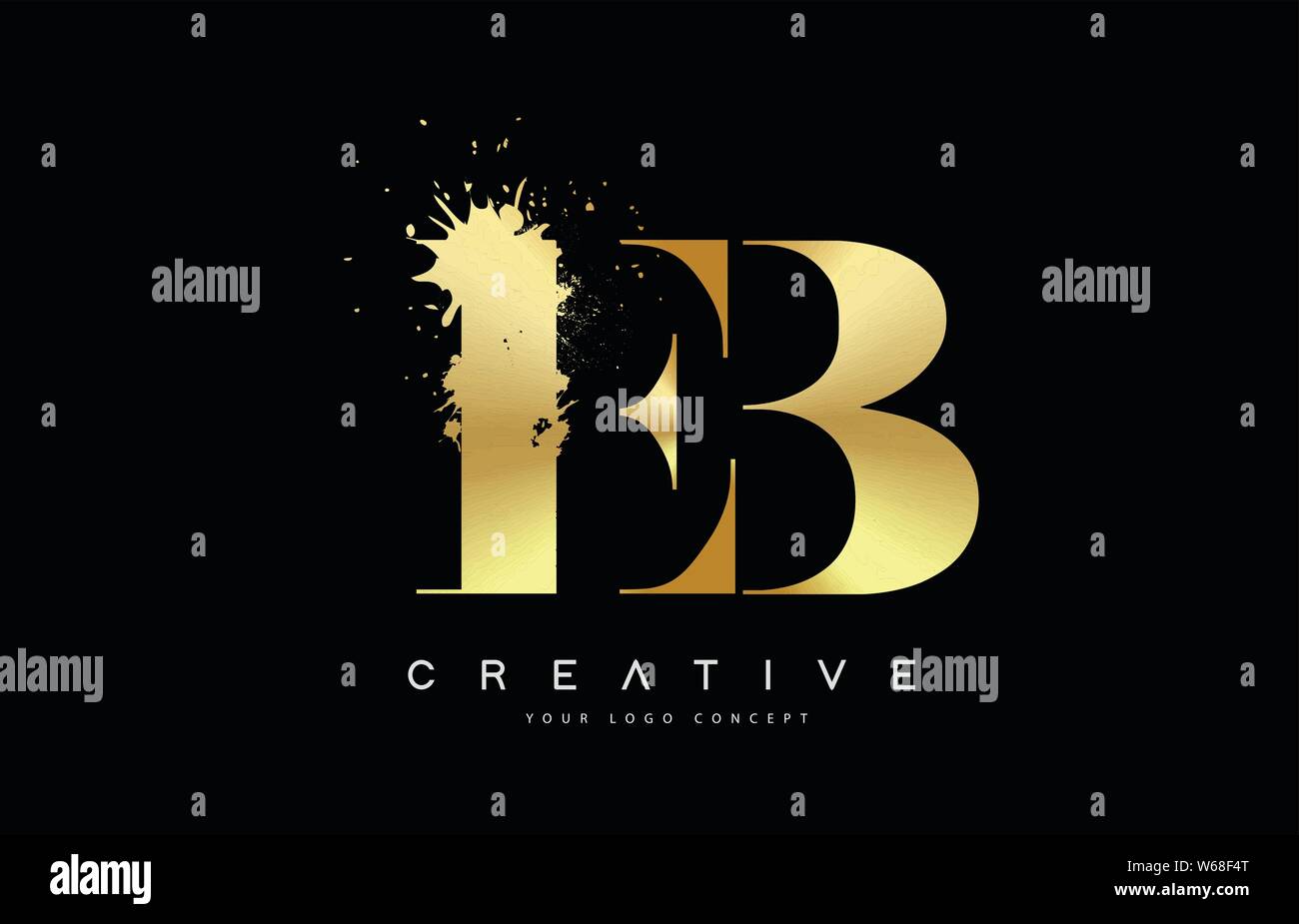 EB E B Letter Logo with Gold Melted Metal Splash Vector Design ...