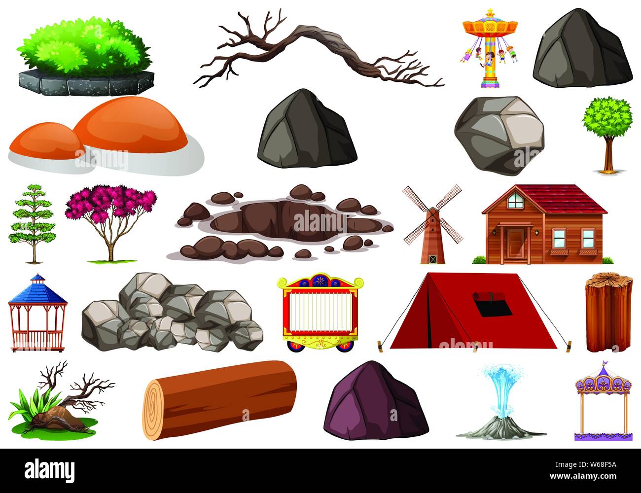 Collection of outdoor nature themed objects and plant elements ...