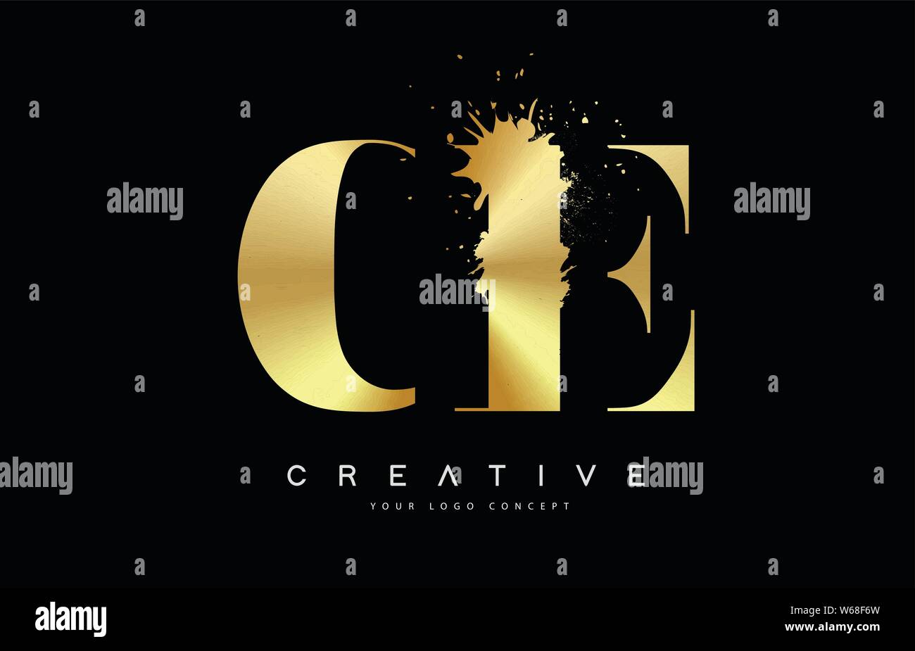 CE C E Letter Logo with Gold Melted Metal Splash Vector Design ...
