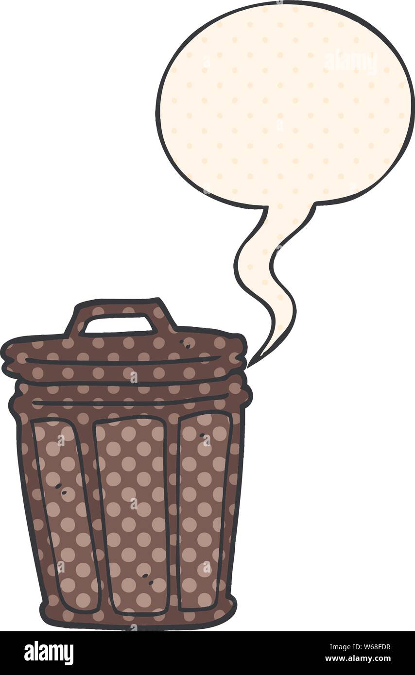 cartoon trash can with speech bubble in comic book style Stock Vector ...