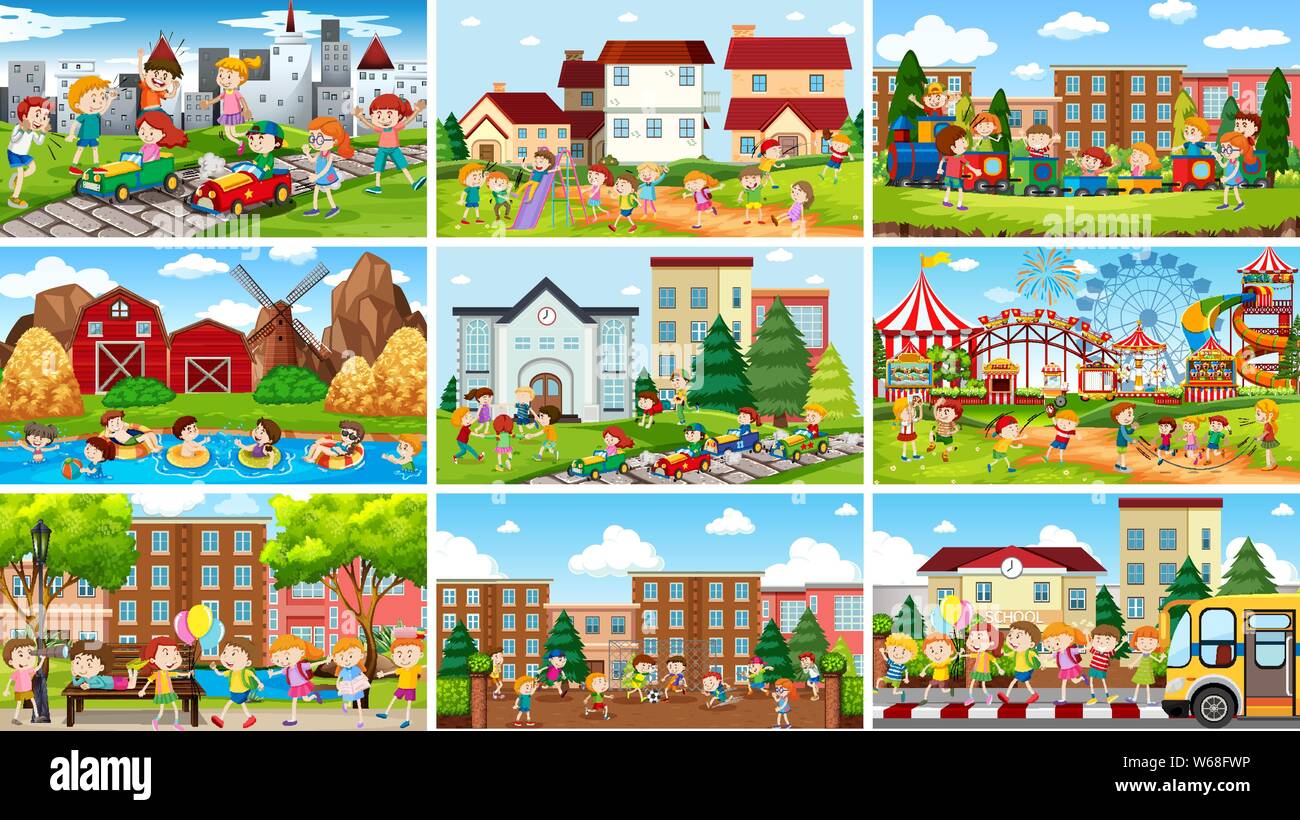 Set of scenes in nature setting illustration Stock Vector Image & Art ...