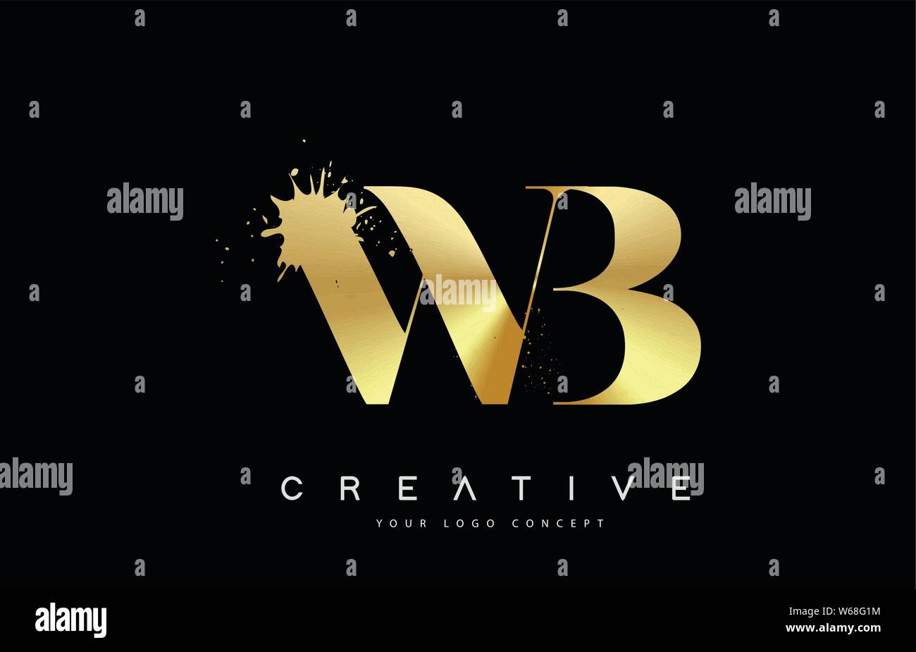 WB W B Letter Logo with Gold Melted Metal Splash Vector Design ...
