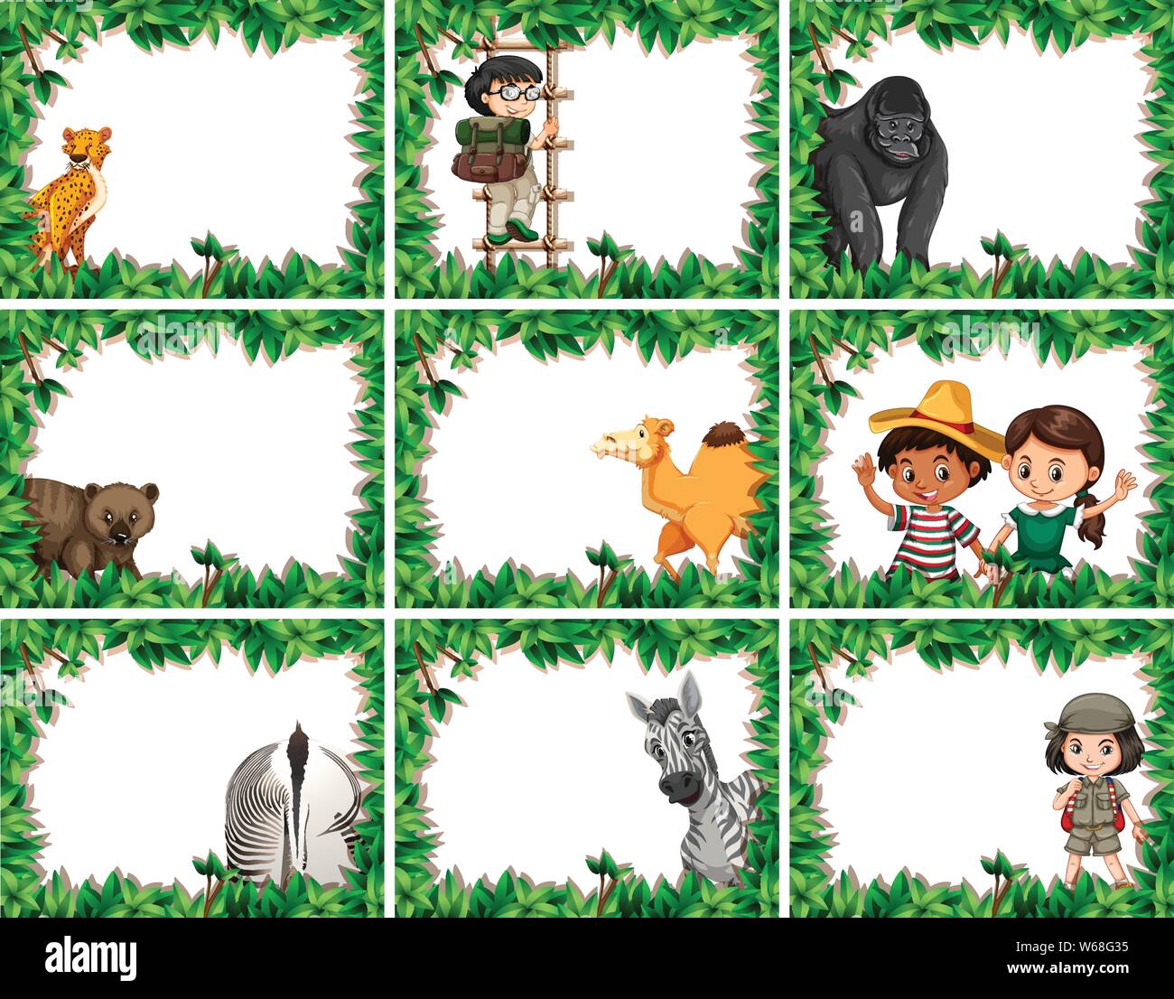 Animal frames with cheetah, ape, camel, zebra with leave frame ...