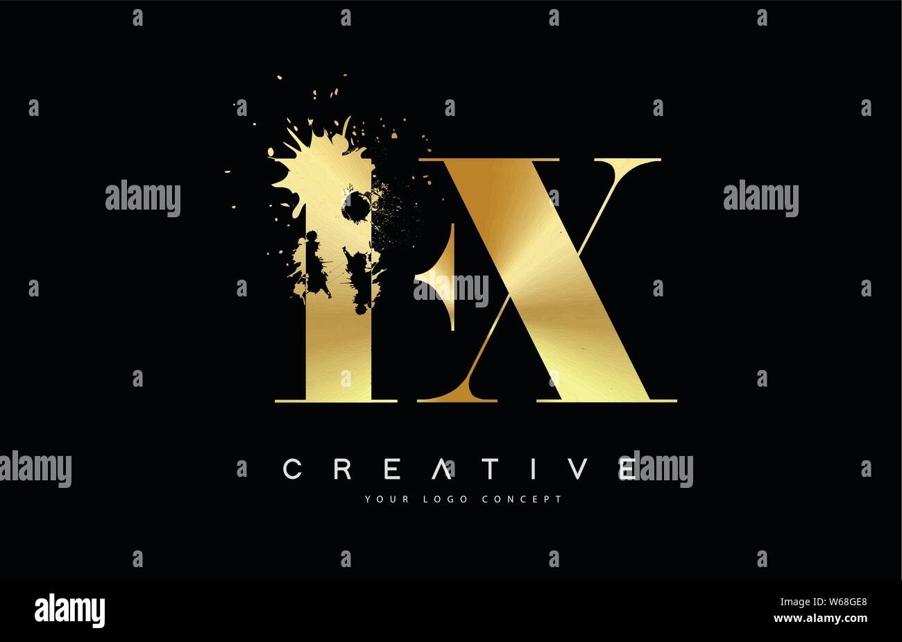 FX F X Letter Logo with Gold Melted Metal Splash Vector Design ...